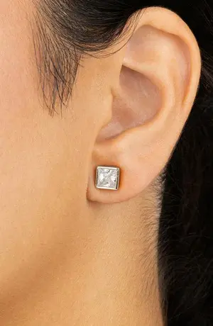 Sterling Forever Princess Cut Cubic Zirconia Stud Earrings - Silver