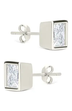 Sterling Forever Princess Cut Cubic Zirconia Stud Earrings - Silver