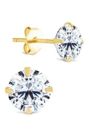 Sterling Forever Round Cut Cubic Zirconia Stud Earrings - Gold