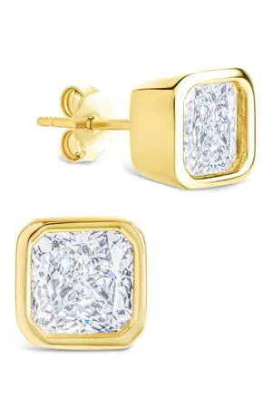 Sterling Forever Radiant Cut Cubic Zirconia Stud Earrings - Gold