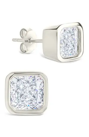 Sterling Forever Radiant Cut Cubic Zirconia Stud Earrings - Silver