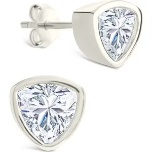 Sterling Forever Trillion Cut Cubic Zirconia Stud Earrings - Silver