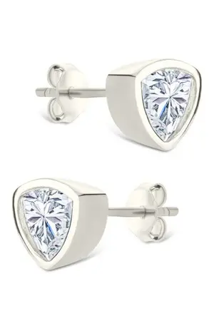 Sterling Forever Trillion Cut Cubic Zirconia Stud Earrings - Silver