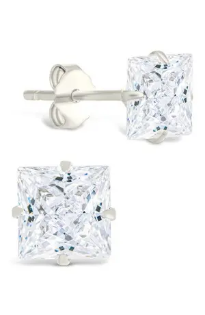 Sterling Forever Princess Cut Cubic Zirconia Stud Earrings - Silver