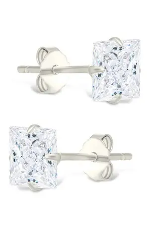 Sterling Forever Princess Cut Cubic Zirconia Stud Earrings - Silver