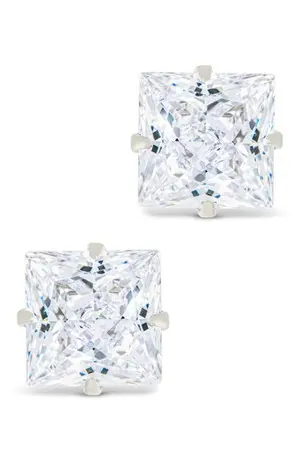 Sterling Forever Princess Cut Cubic Zirconia Stud Earrings - Silver