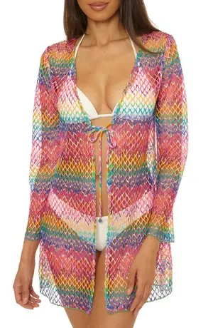 BECCA® By Rebecca Virtue Rio Fishnet Sheer Long Sleeve Cover-up - Pnk Multi