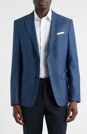 BOSS Hutson Slim-fit Textured Wool Sport Coat - Dark Blue