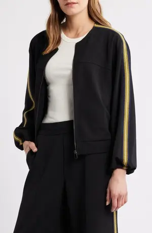 Wit & Wisdom Stripe Trim Front Zip Jacket - Black