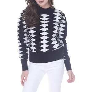 RAIN AND ROSE Diamond Checker Mock Neck Sweater