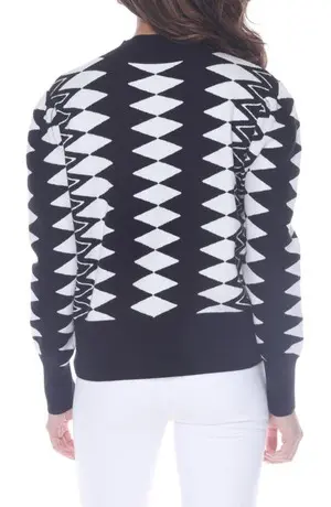 RAIN AND ROSE Diamond Checker Mock Neck Sweater