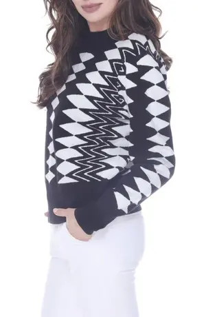 RAIN AND ROSE Diamond Checker Mock Neck Sweater