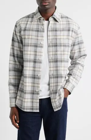 BOSS Owen Relaxed Fit Plaid Cotton Flannel Button-up Shirt - Medium Grey