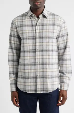 BOSS Owen Relaxed Fit Plaid Cotton Flannel Button-up Shirt - Medium Grey