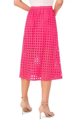CECE DUPRAZ Eyelet Cotton Midi Skirt - Pink Taffy