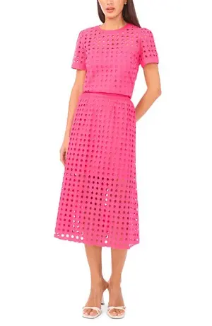 CECE DUPRAZ Eyelet Cotton Midi Skirt - Pink Taffy