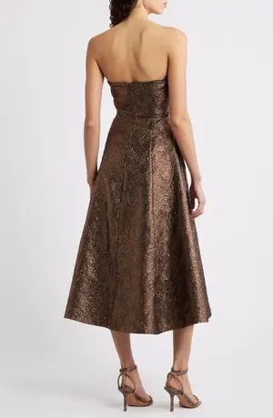 CECE DUPRAZ Strapless Metallic Midi Dress