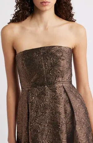 CECE DUPRAZ Strapless Metallic Midi Dress