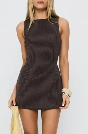 Princess Polly Pinstripe Sleeveless Romper - Brown Stripe