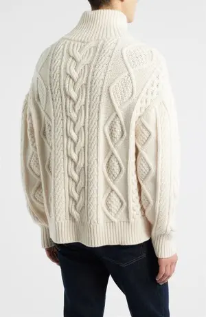 FRAME Oversized Chunky Cabled Wool & Cashmere Half Zip Sweater