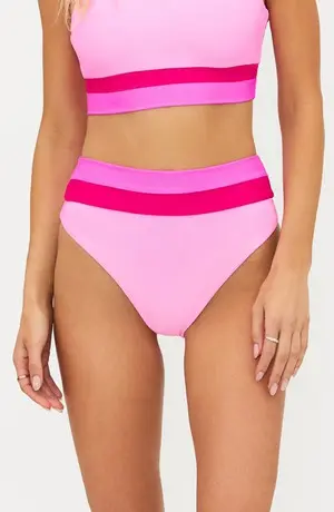 Beach Riot Heidi Stripe Bikini Bottoms - Peak Pink Colorblock