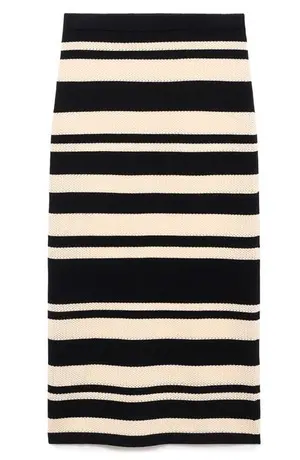 Mango Stripe Knit Midi Skirt