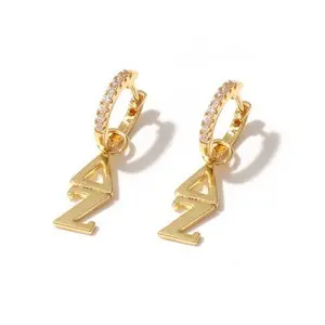COLOR SHOUT Delta Zeta Greek Letter Huggie Charm Earrings - Yellow Gold