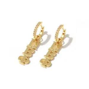 COLOR SHOUT Pi Beta Phi Greek Letter Huggie Charm Earrings - Yellow Gold