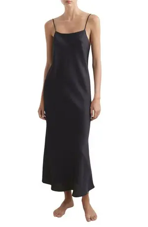 Mango Satin Midi Nightgown - Charcoal