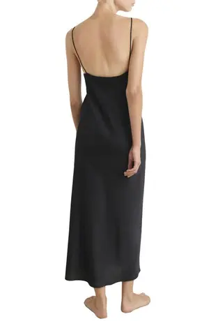Mango Satin Midi Nightgown - Charcoal