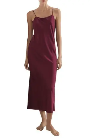 Mango Satin Midi Nightgown - Red