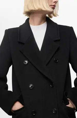 Mango Double-breasted Coat - Black
