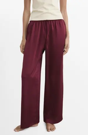 Mango Satin Pajama Pants - Red