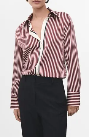 Mango Striped Button-up Shirt - Maroon