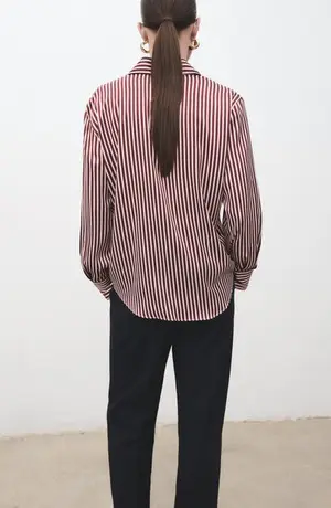 Mango Striped Button-up Shirt - Maroon