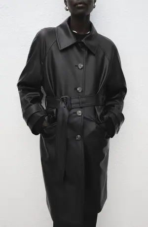 Mango Longline Faux Leather Coat