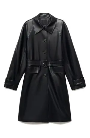 Mango Longline Faux Leather Coat