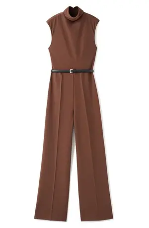 Mango Drape Neck Belted Jumpsuit - Russet