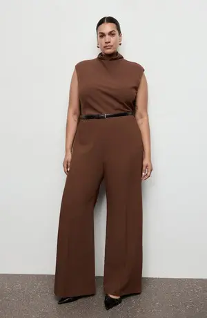 Mango Drape Neck Belted Jumpsuit - Russet