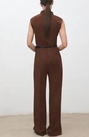 Mango Drape Neck Belted Jumpsuit - Russet