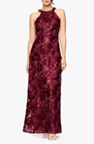 Betsy & Adam Sequin Soutache Sheath Gown