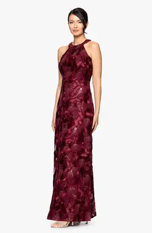 Betsy & Adam Sequin Soutache Sheath Gown