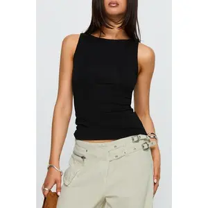 Princess Polly Jersey Boatneck Tank - Black