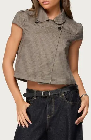 EDIKTED Haislee Houndstooth Crop Top