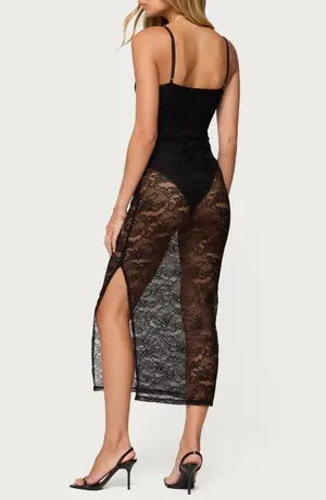 EDIKTED Sheer Lace Midi Body-con Dress
