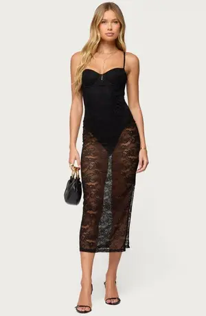 EDIKTED Sheer Lace Midi Body-con Dress