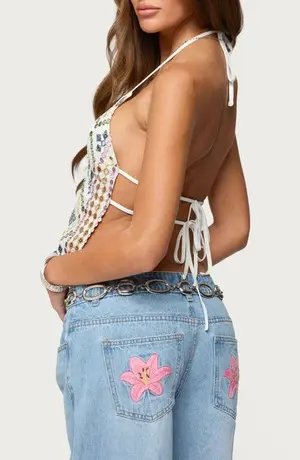 EDIKTED Embroidered Sequin Halter Top