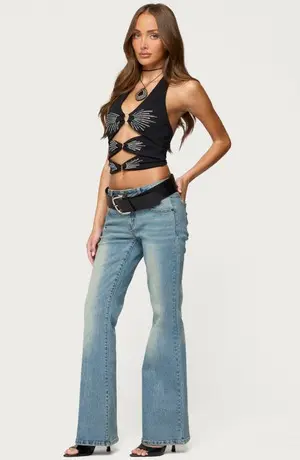 EDIKTED Rhinestone Embellished Cutout Halter Top