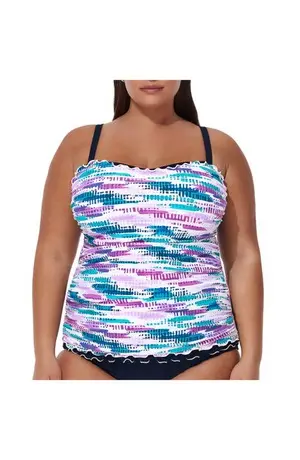 GOTTEX Canva Shirred Underwire Tankini Top - Multi-blue