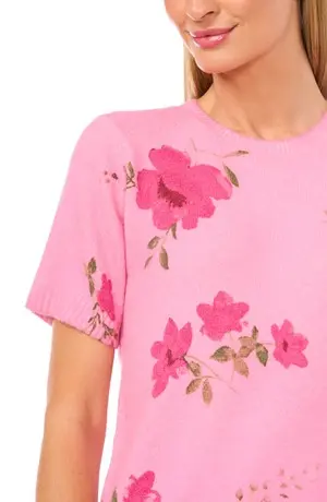 CECE DUPRAZ Floral Short Sleeve Sweater